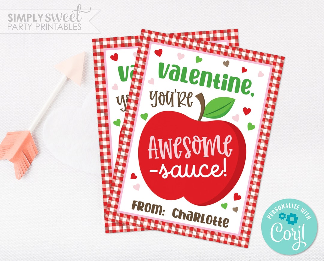 Editable Apple Sauce Valentine Card Personalized Awesome Sauce ...