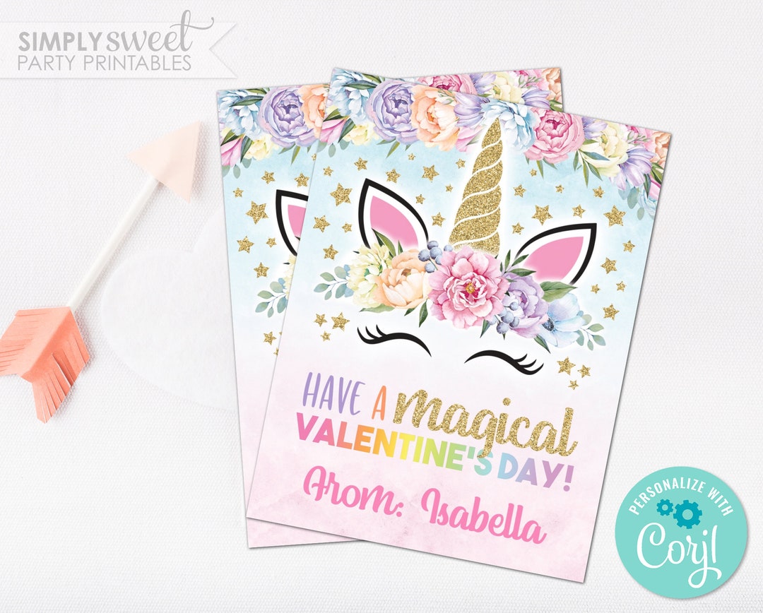 Editable Unicorn Valentine Card Personalized Unicorn Valentine's Day ...