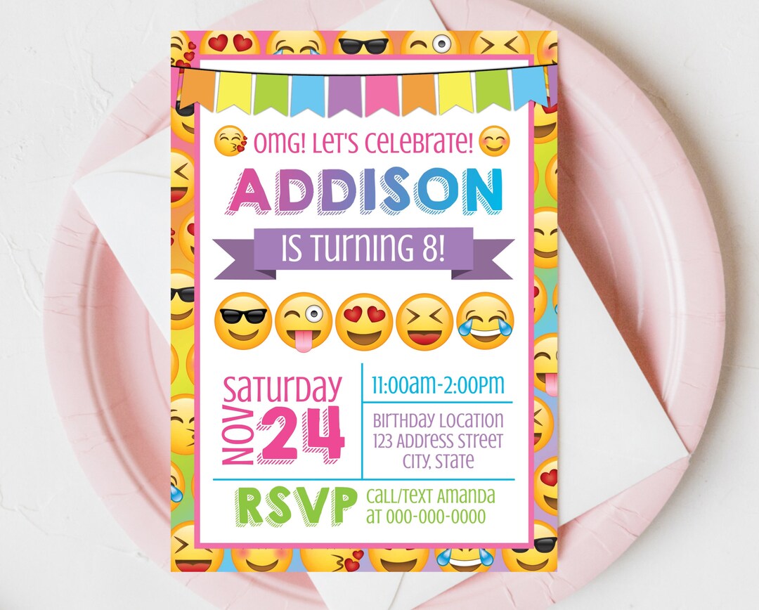 Emoji Printable Birthday Invitation, Emoji Invitation, Emoji Editable ...