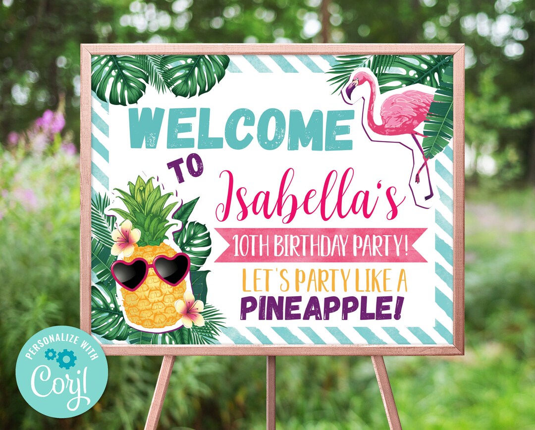 Editable Pineapple Welcome Sign, Pineapple Birthday Sign, Pineapple ...