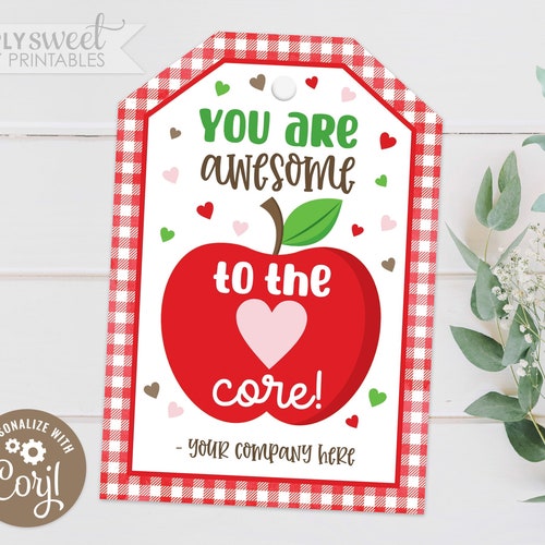 Teacher Gift Tags Apple You Are Awesome to the Core Teacher - Etsy