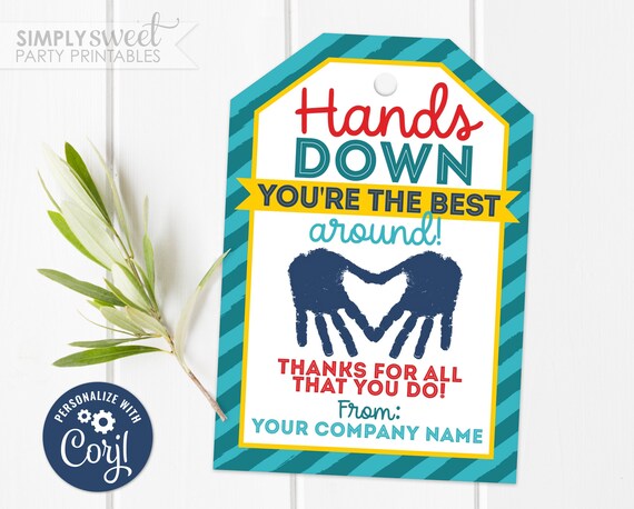 Editable Hands Down Gift Tag Hands Down You're the Best | Etsy
