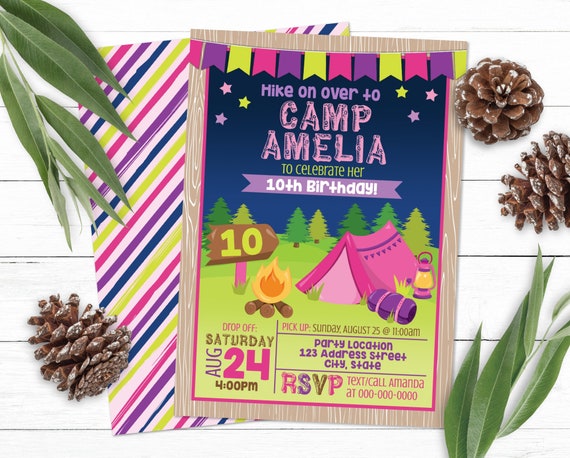Editable Camping Invitation Camp Birthday Invitation Girl | Etsy
