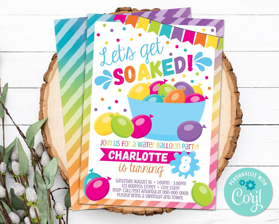 Editable Water Balloon Invitation, Water Balloon Fight Party Invitation ...