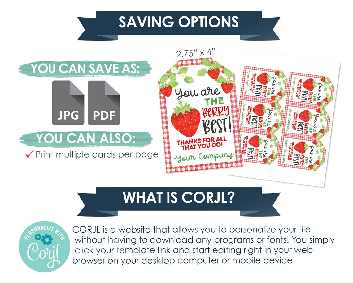 Editable Strawberry Gift Tag You Are the Berry Best Staff - Etsy