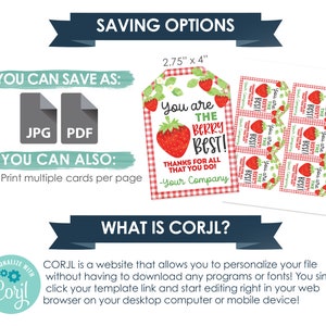 Editable Strawberry Gift Tag, You Are the Berry Best, Staff, Teacher ...