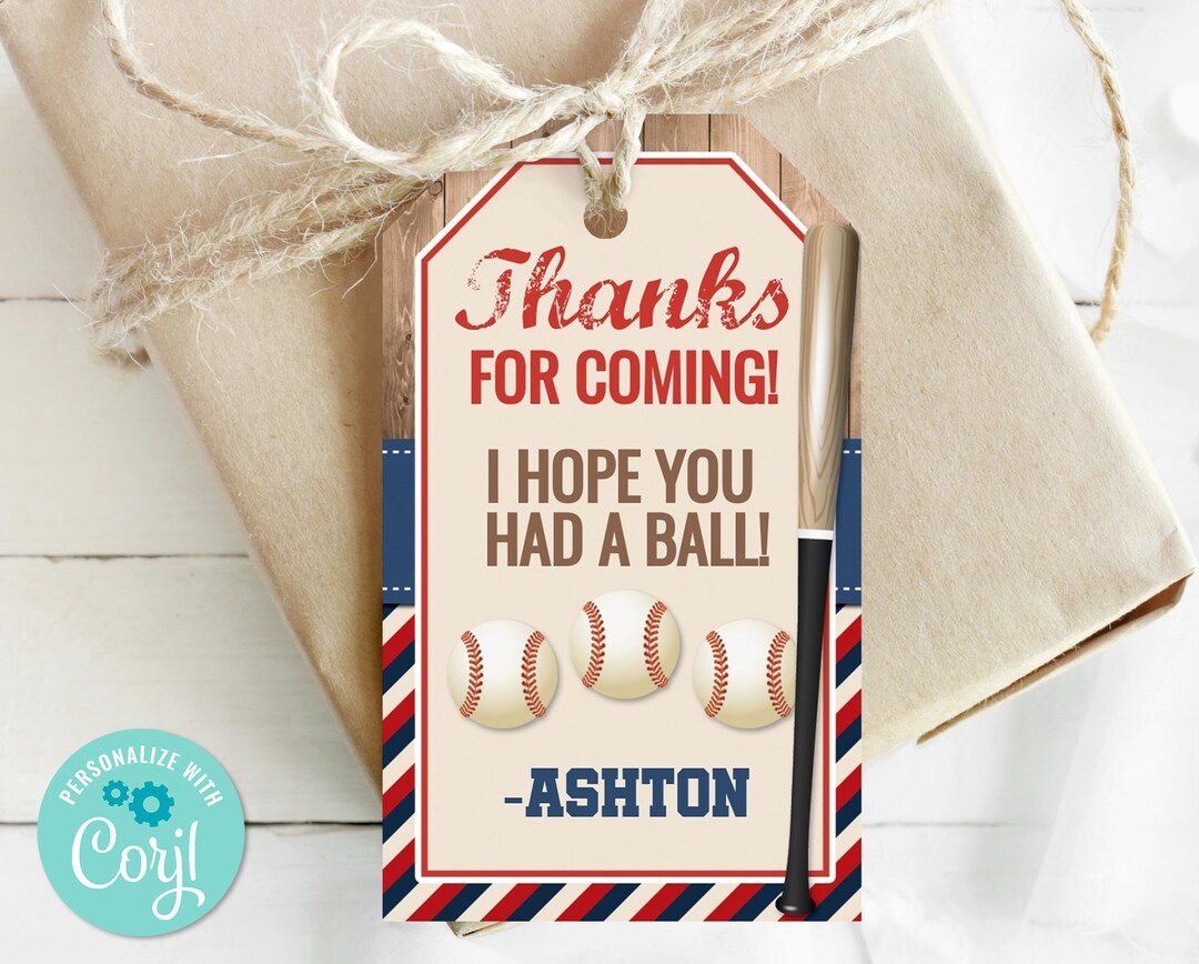 Baseball Thank You Tag, Baseball Favor Tag, Baseball Birthday Favor Tag ...