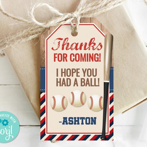 Baseball Thank You Tag Baseball Favor Tag Baseball Birthday - Etsy