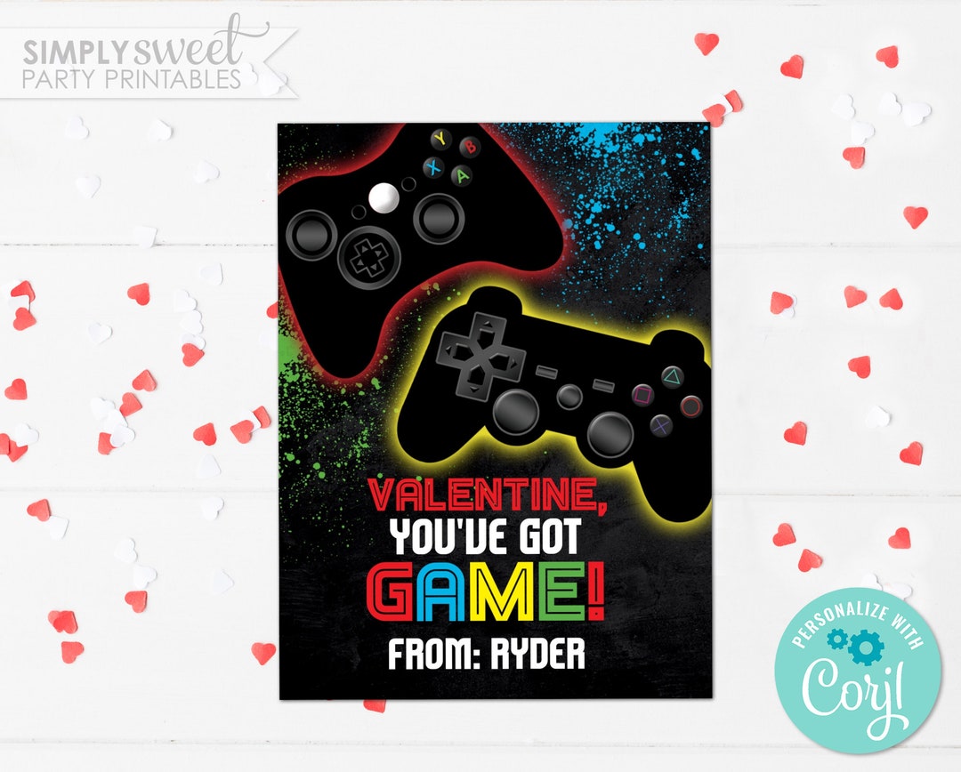 Editable Gamer Valentine Card Personalized Video Game Valentine's Day ...