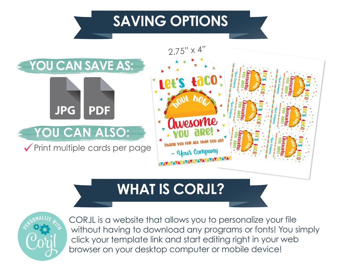 Editable Taco Gift Tag Let's Taco Bout How Awesome You - Etsy