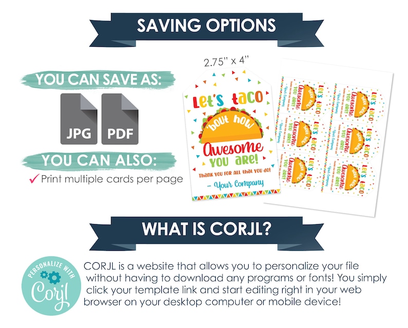 Editable Taco Gift Tag Let's Taco Bout How Awesome You - Etsy