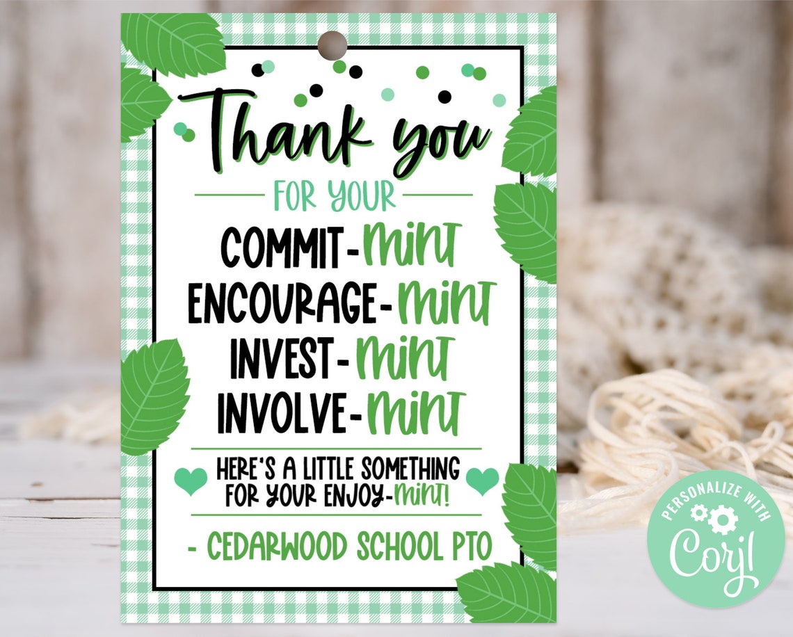 Appreciation Mint Printable Tag Editable Appreciation | Etsy
