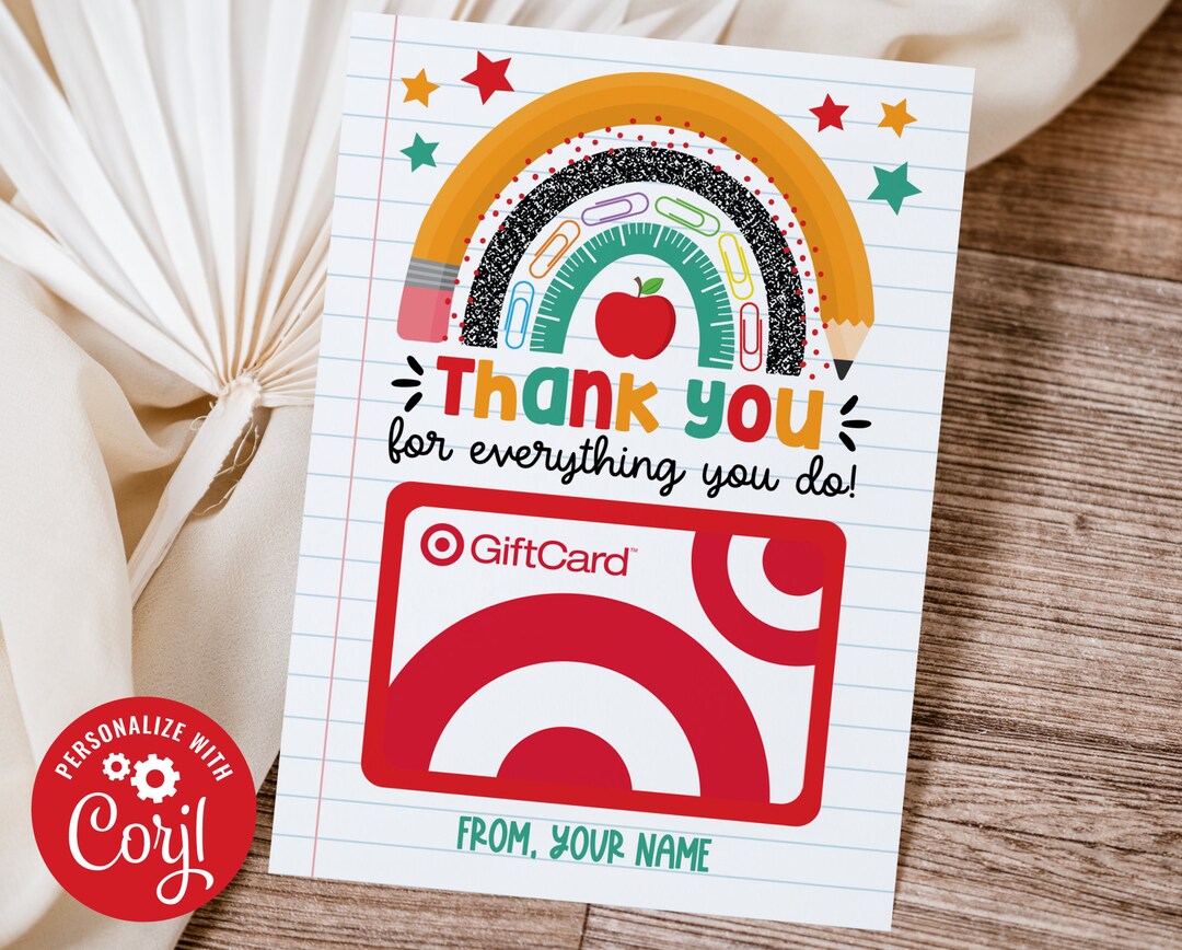 Editable Teacher Appreciation Gift Card Holder Staff Teacher ...
