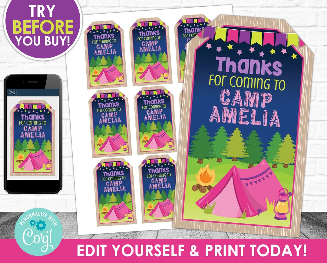 Camping Thank You Tag Printable Favor Tag Glamping Thank You - Etsy