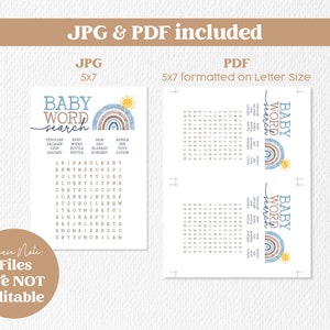 Word Search Baby Shower Game, Baby Shower Game, Sunshine Baby Shower ...