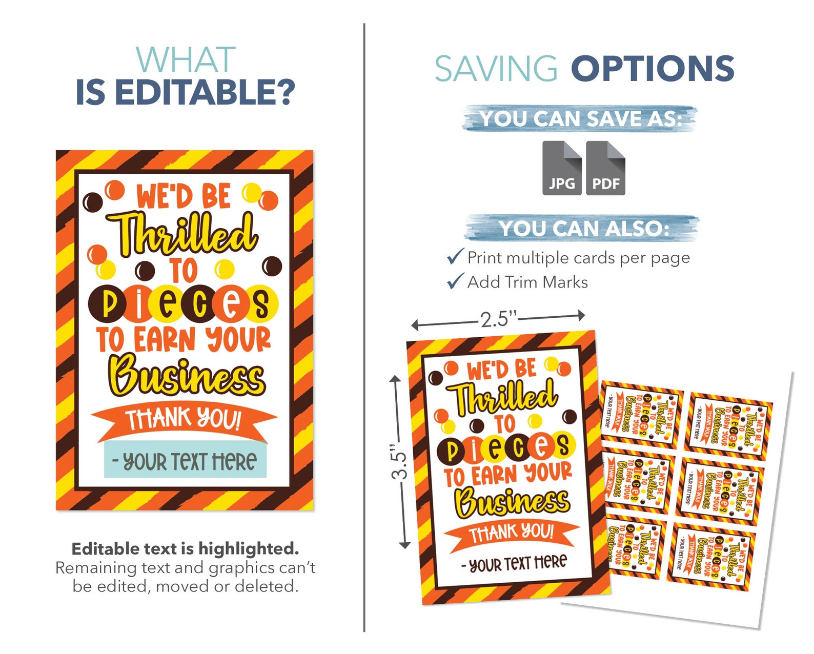 Editable We'd Be Thrilled to Pieces to Earn Your Business Printable Tag ...