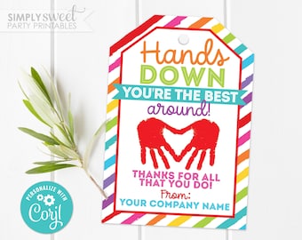 Editable Hands Down Gift Tag Hands Down You're the Best | Etsy