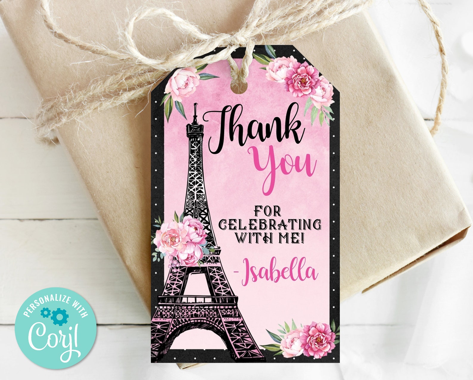 Editable Paris Thank You Tag Printable Favor Tag Paris | Etsy
