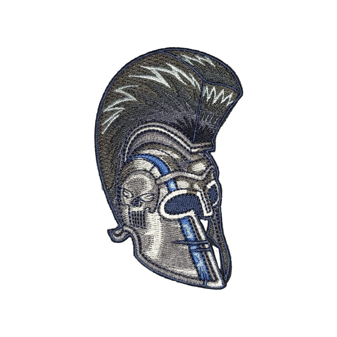 Thin Blue Line Spartan Helmet - Embroidered Morale Patch With Hook ...