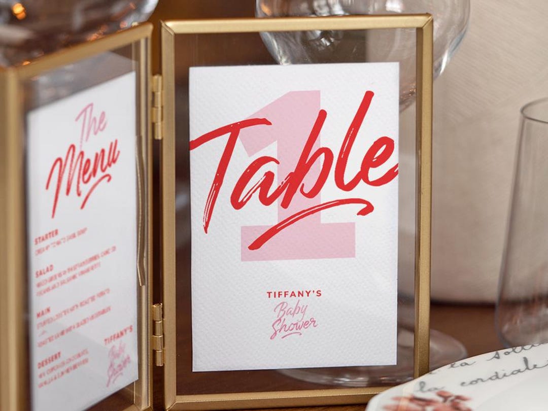 Modern Red Pink Table Number Template, Red Minimalist Table Number, Red ...