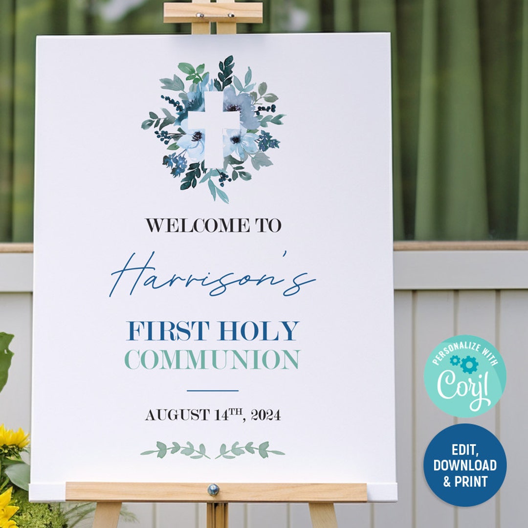 Welcome Banner Template Boy Floral Communion, Editable Welcome Banner ...