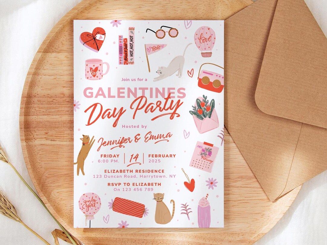 Girly Valentines Custom Invite Template, Galentines Friendship Coquette ...