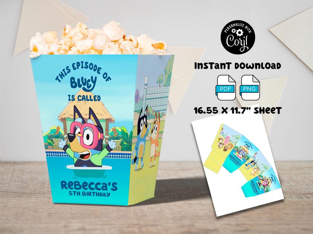 Bluey Favor Box, Bluey Pool Party, Bluey Pool Party Decoration, Popcorn ...