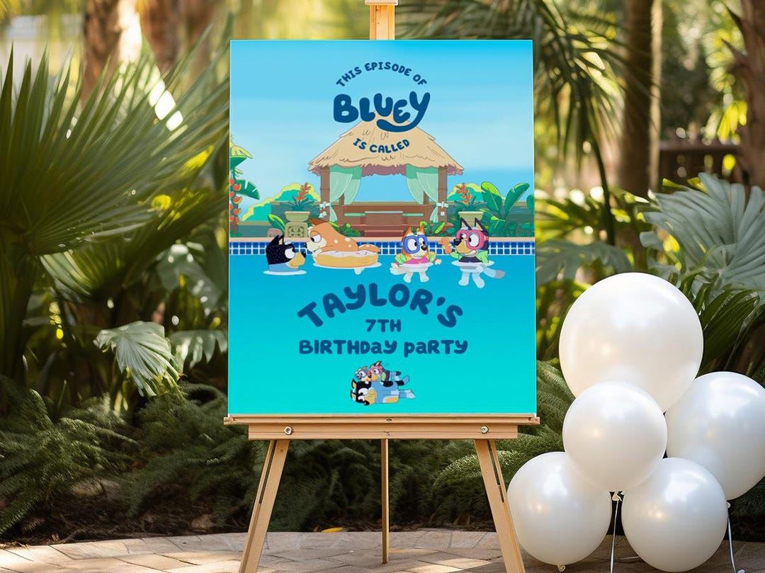 Bluey Pool Party Sign, Bluey Summer Theme, Bluey Bday Party Decor ...