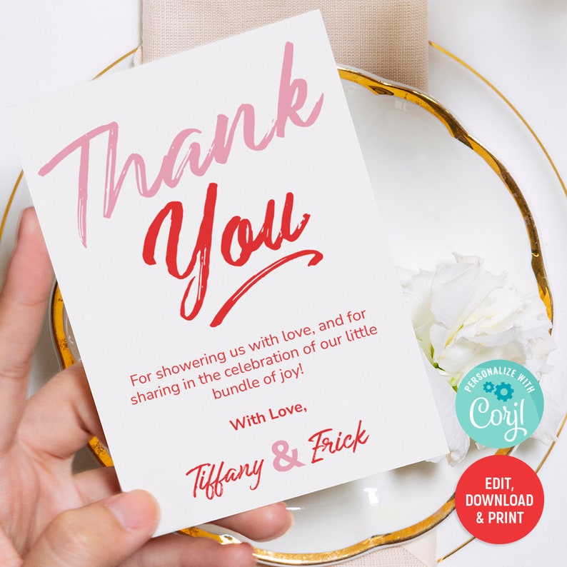 Hot Pink and Red Thank You Tag Printable, Minimal Pink Red Gift Tag ...