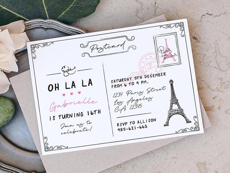 Paris Invite Editable Template, Modern Paris Invite, Hand Drawn French ...