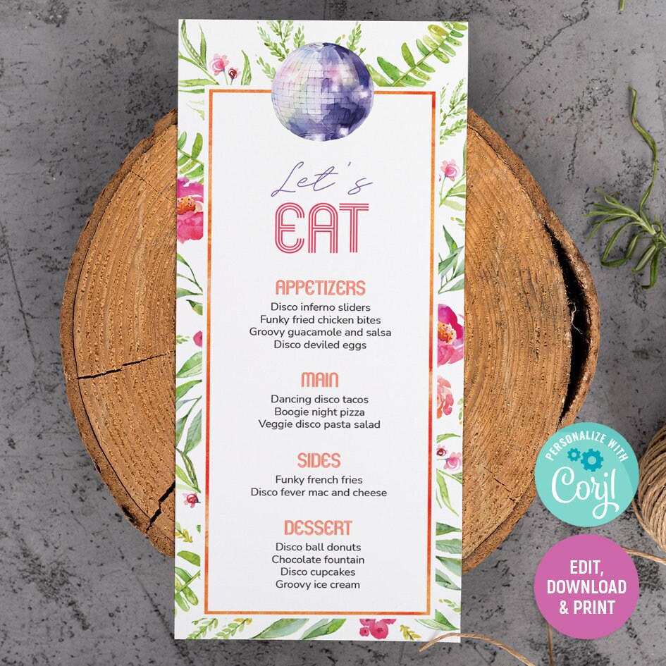 Retro Disco Ball Drink Menu Template, Bachelorette Disco Garden ...