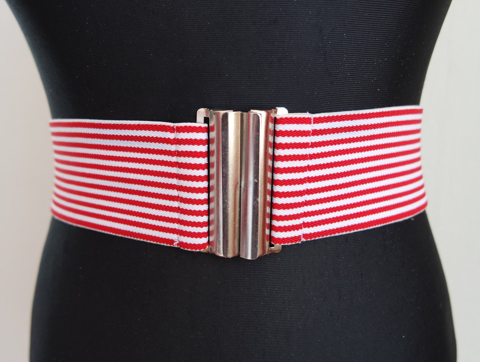 Vintage Women's Striped Waist Belt White Red Stretched | Etsy