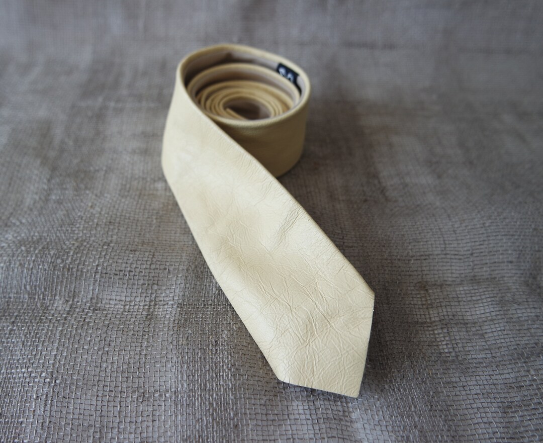 Vintage Pale Yellow Leather Skinny Tie Leather Necktie 1980s - Etsy