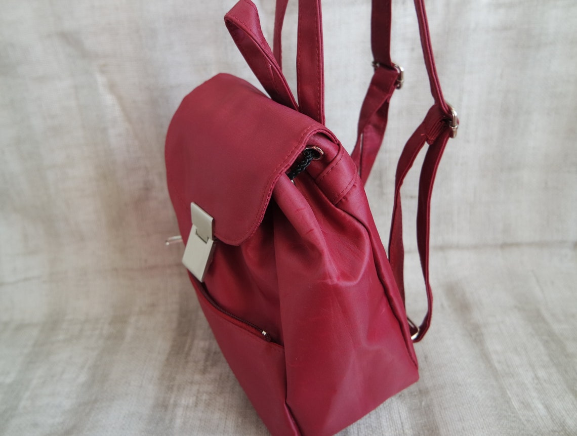 Vintage Red Nylon Drawstring Backpack Pale Red Rucksack - Etsy