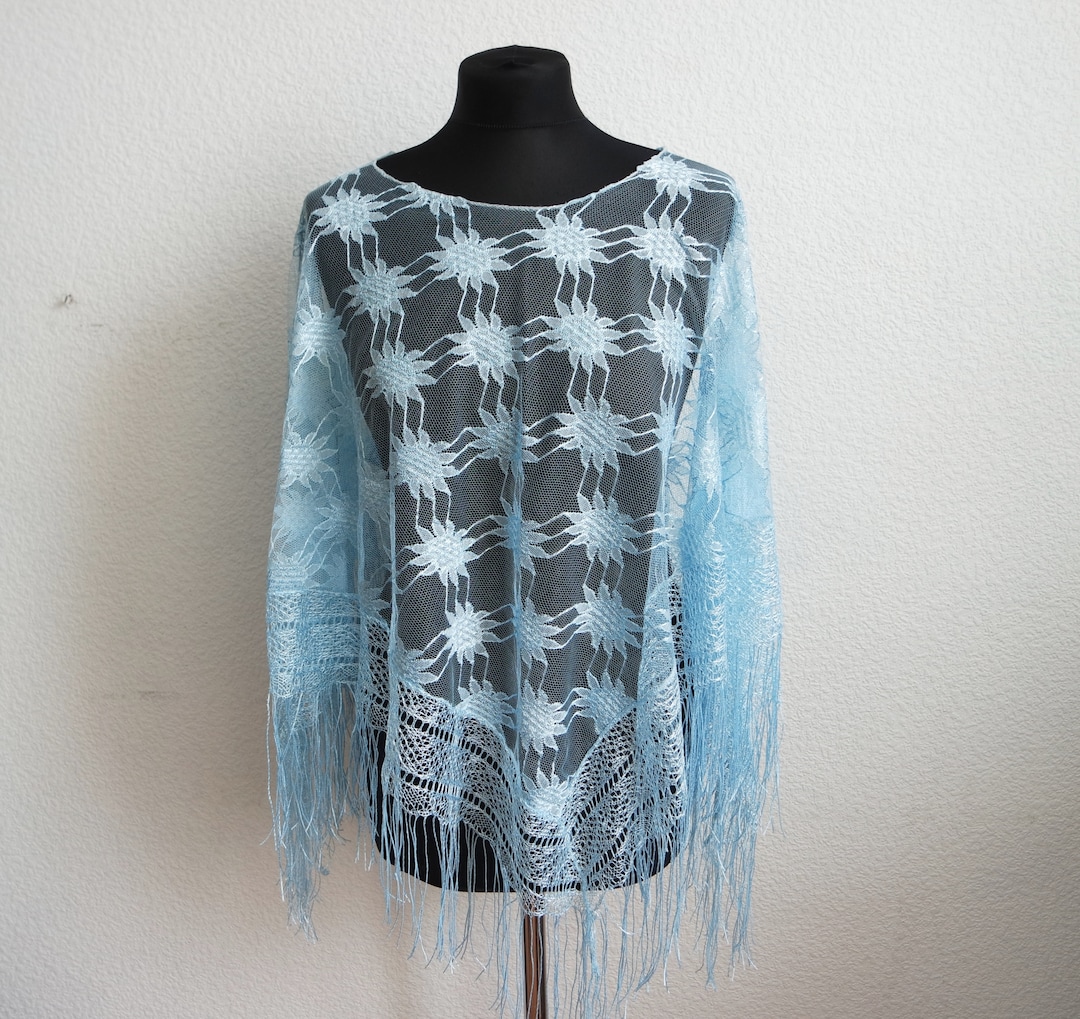 Light Blue Poncho Lace Poncho Wrap Poncho Boho Poncho Chic Poncho - Etsy
