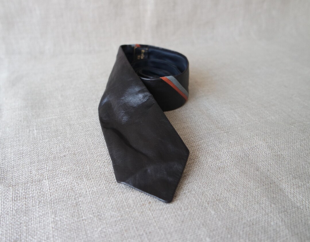 Vintage Brown Leather Necktie Brown Skinny Necktie Leather Skinny Tie ...
