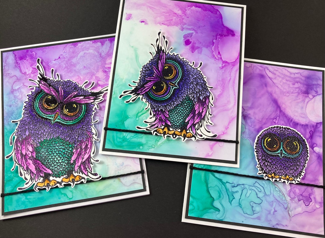 Owl Notecards Gift Set Blank Cards Owl Cards Owl Notecard Alcohol Ink ...