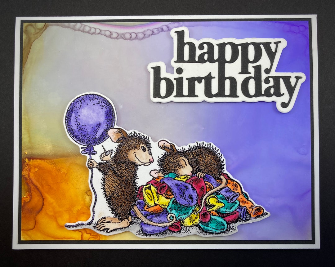 Happy Birthday Birthday Card House Mouse Card Balloons Handmade ...