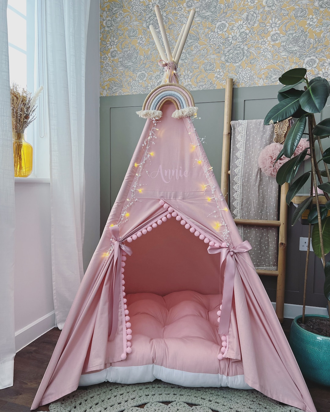 Dusty Pink Teepee Tent With Pom-poms for Kids, Teepee, Kids Teepee ...