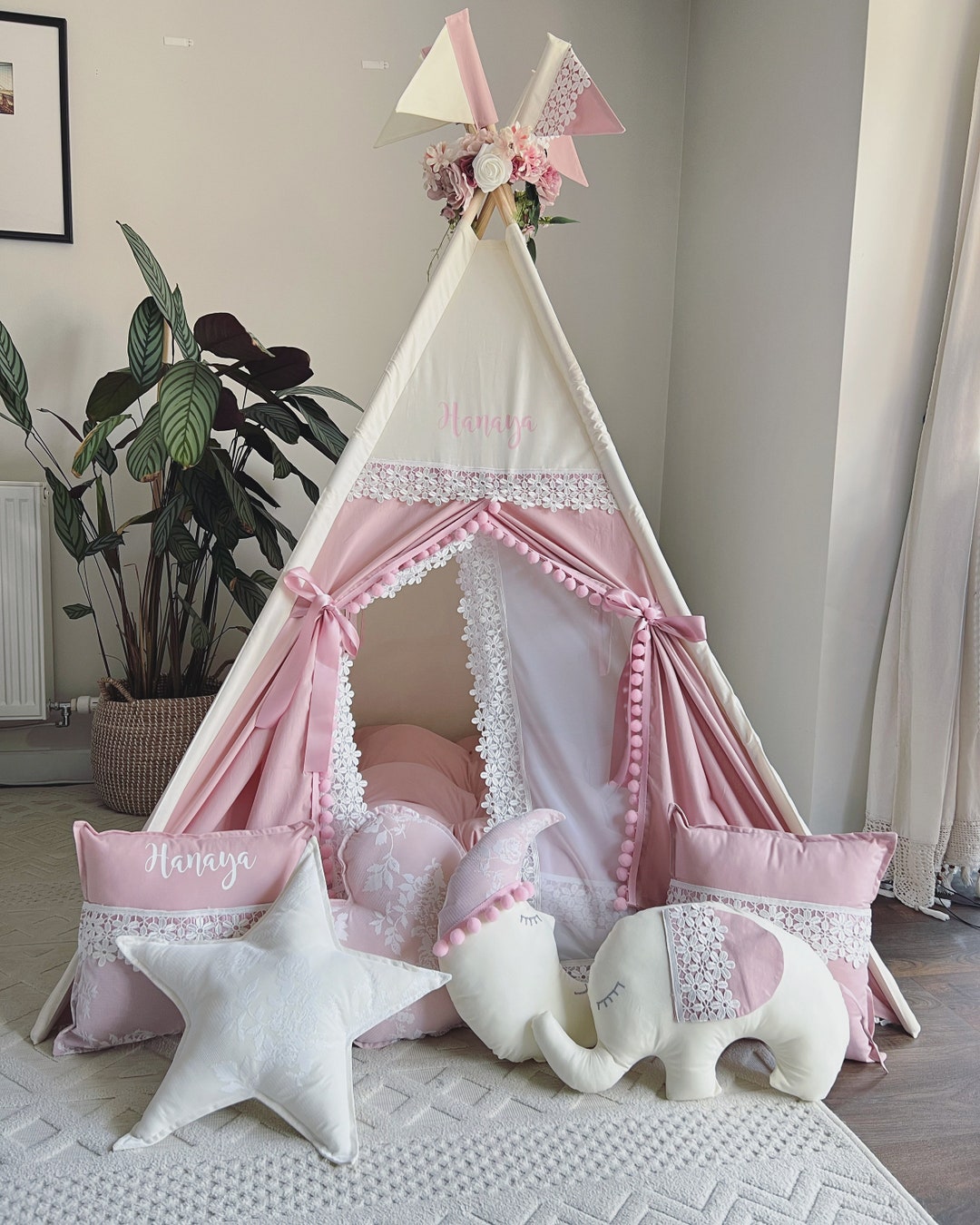 Ivory & Blush Pink Teepee Tent for Kids, Teepee, Kids Teepee, Tipi Tent ...
