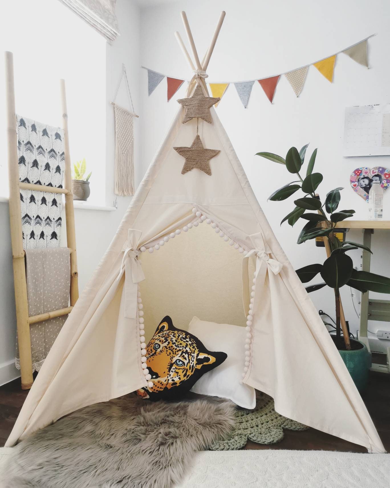 Handmade Natural Cotton Teepee Tent | Customizable Kids Playhouse With ...