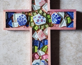 White Tiled Pottery Shard Painted Cross - Etsy