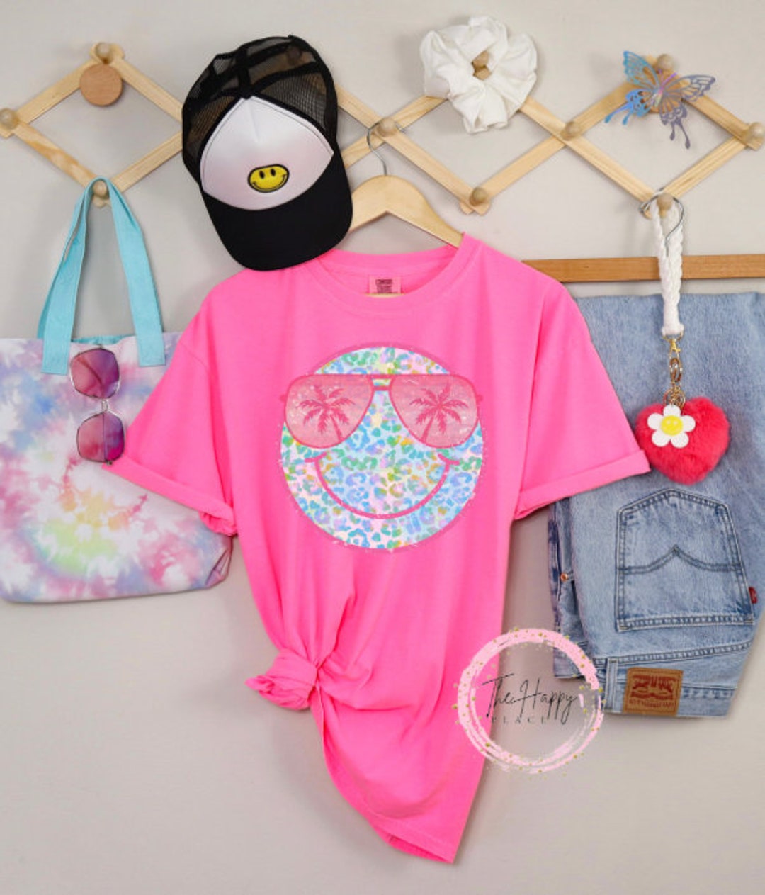 Smiley Palm Tee, Smiley Face, Summer Smiley T-shirt - Etsy