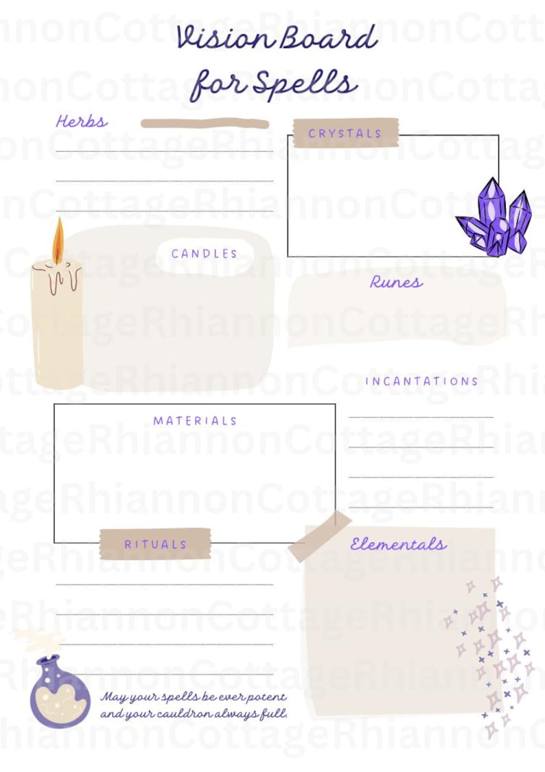 Printable Vision Board Template for Spells - Etsy