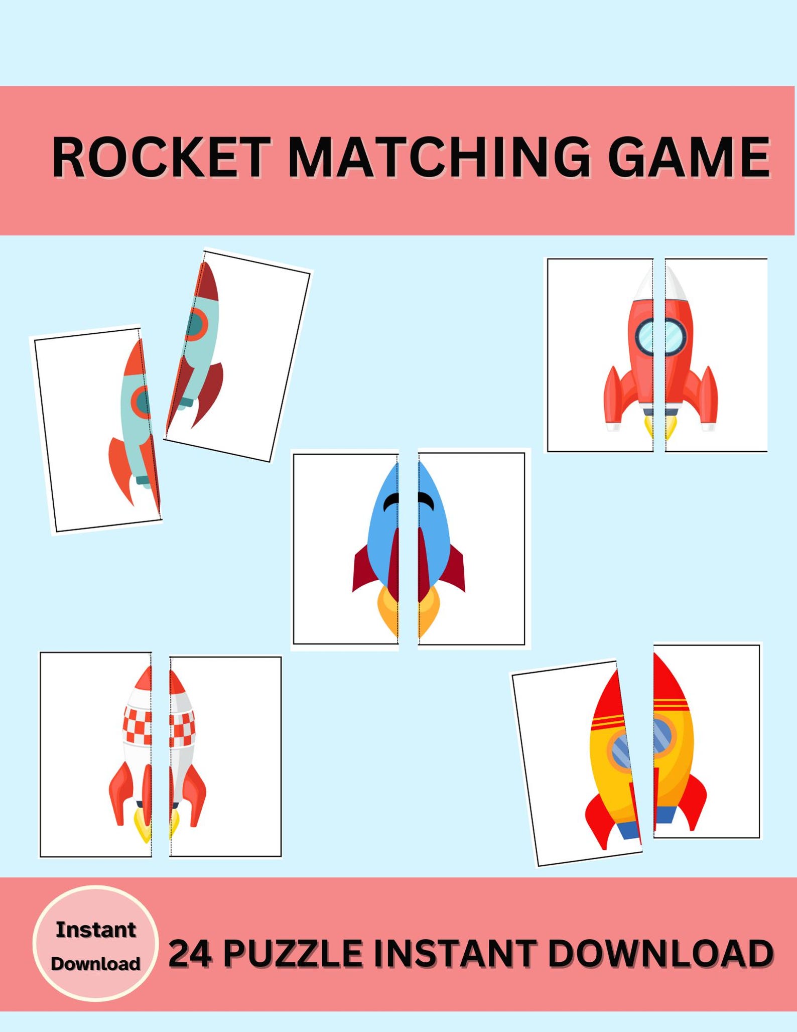 Rocket Matching Game: Kids Printable Puzzle (PDF) - Etsy