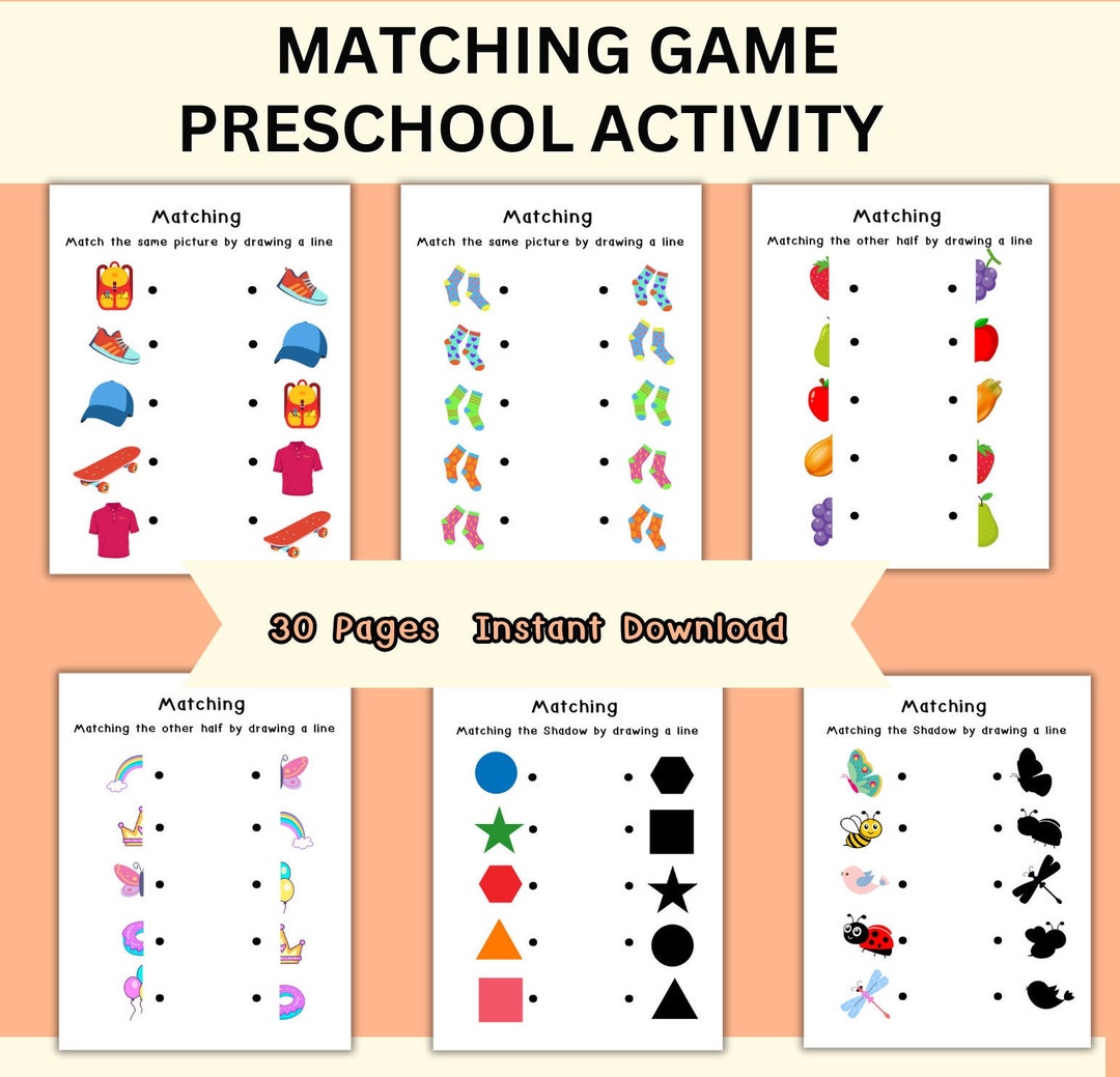 Matching Game Preschool Activity 30 Pages Printable - Etsy
