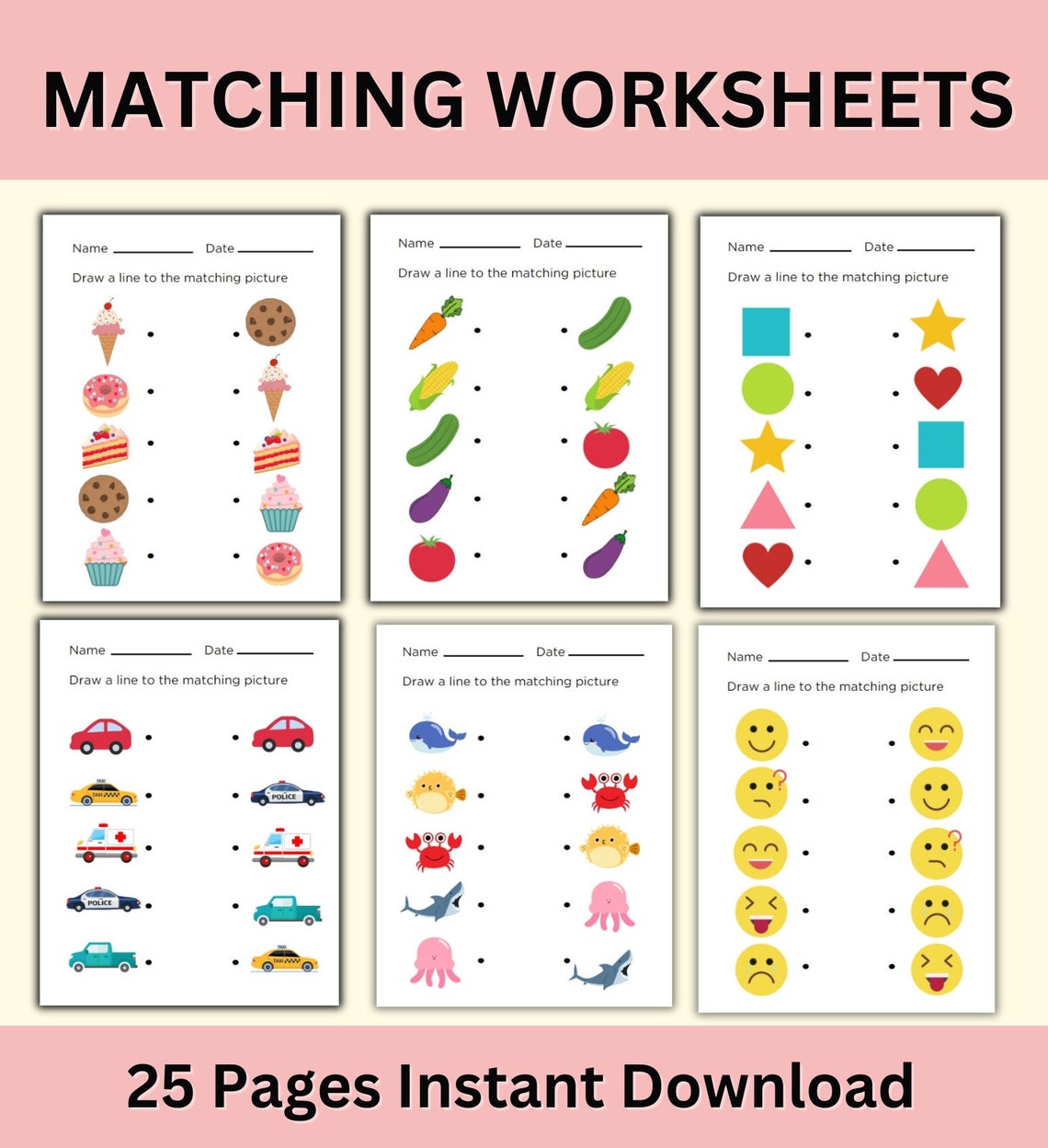 Matching Worksheets, Match the Picture, Kindergarten Preschool Activity ...