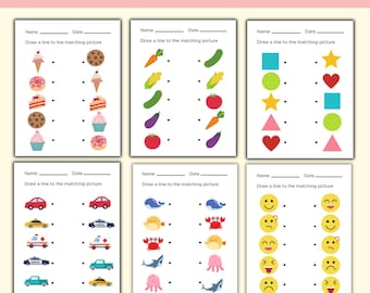 20 Printable Matching Worksheets, Match the Picture, Kindergarten ...