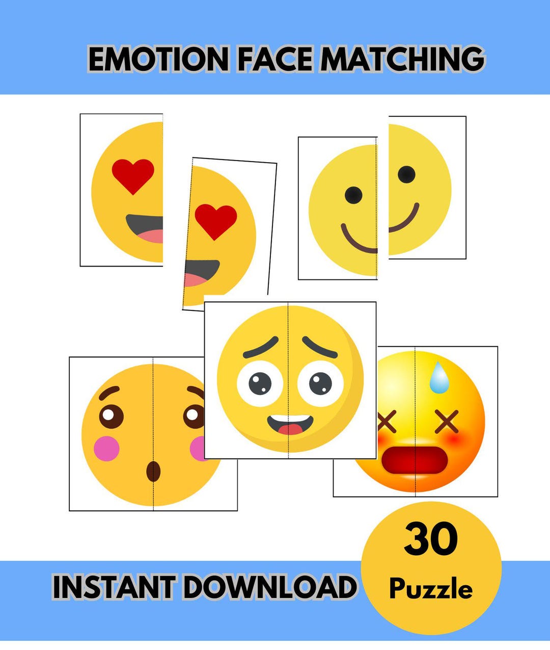 Emotion Faces Matching Game Kids, Emotion Faces Match Activity, Toddler ...