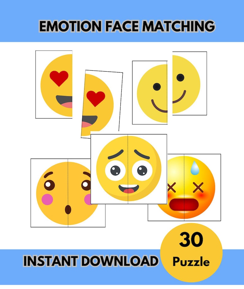 Emotion Faces Matching Game Kids, Emotion Faces Match Activity, Toddler ...